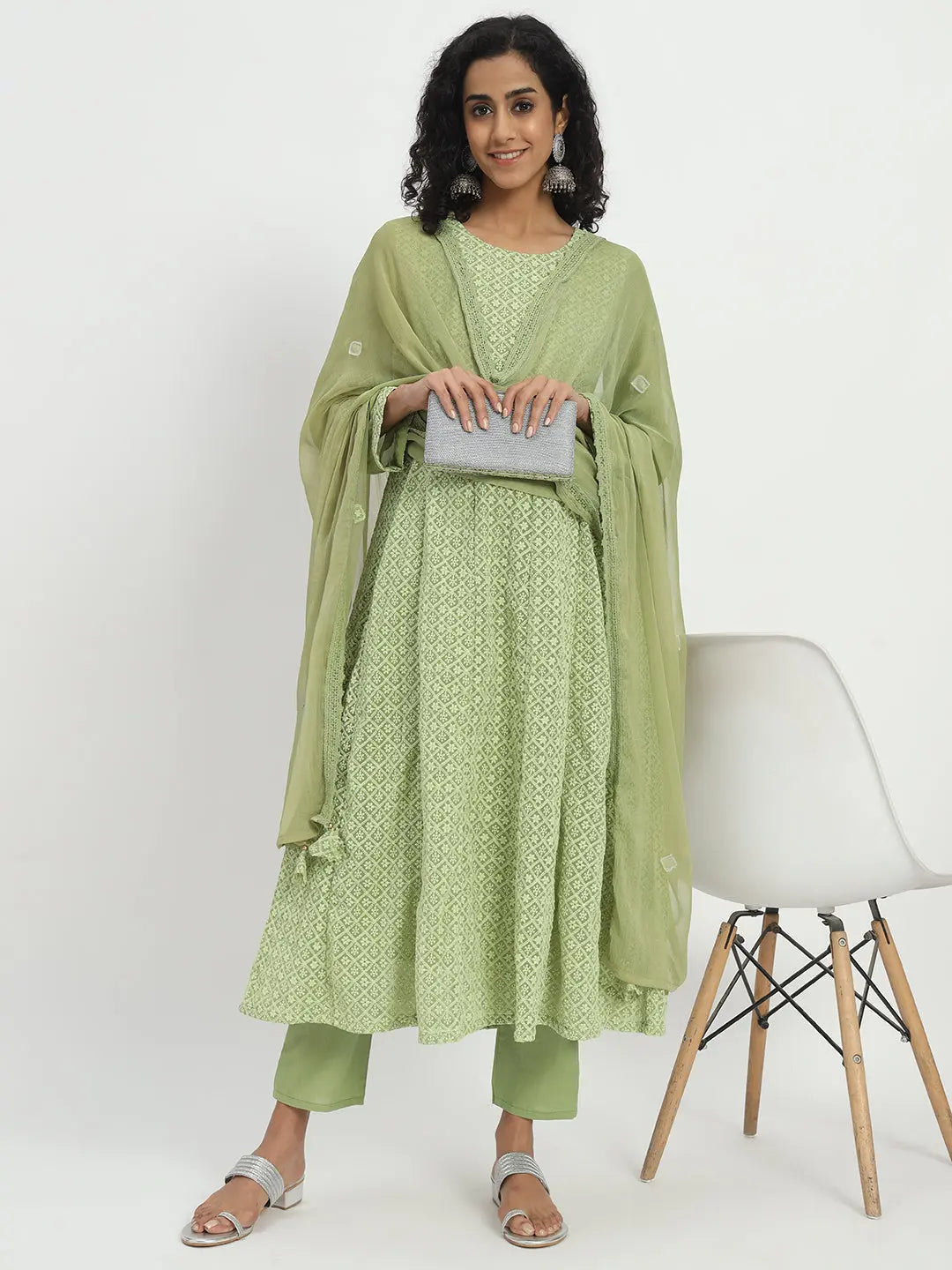 Buy GEORGETTE CHIKANKARI ANARKALI SET WITH PANT AND DUPATTA FOR